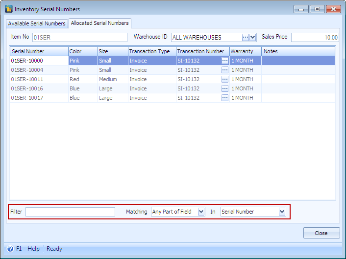 Find Serial Number On Inventory Serial Numbers Form